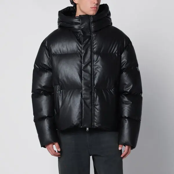 MAISON MARGIELA Hooded Down Jacket In Glossy Leather