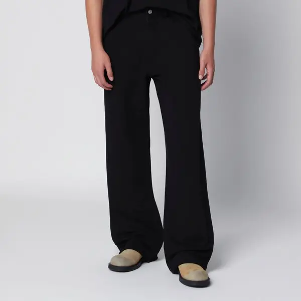 MAISON MARGIELA Wide-leg Cotton Trousers With Embroidered Logo - Black
