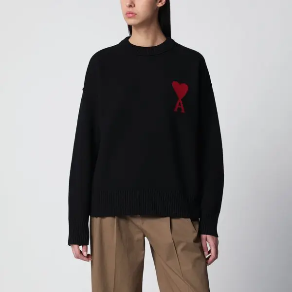 AMI Paris Virgin Wool De Coeur Sweater - Black