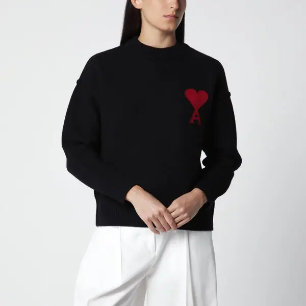 AMI Paris Virgin Wool De Coeur Sweater - Black