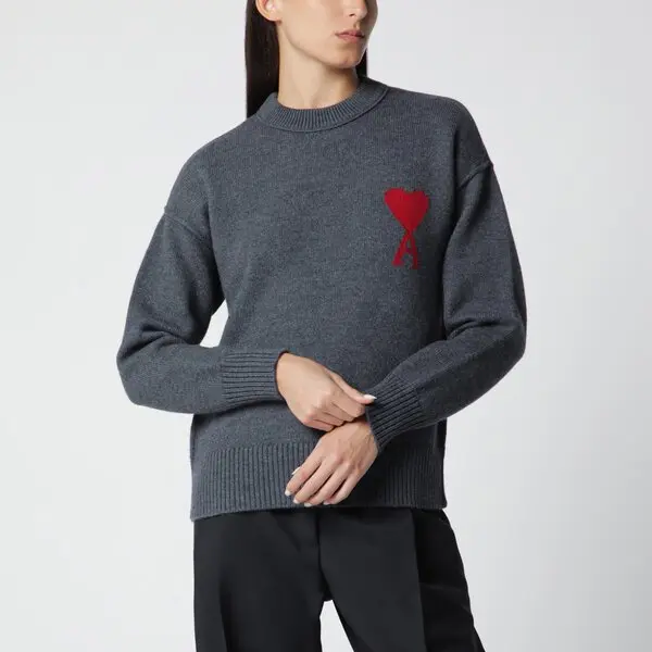 AMI Paris Virgin Wool De Coeur Sweater - Grey