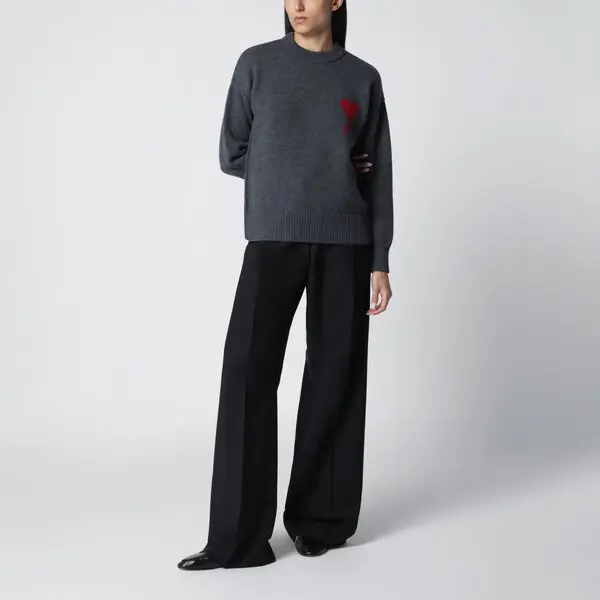 AMI Paris Virgin Wool De Coeur Sweater - Grey