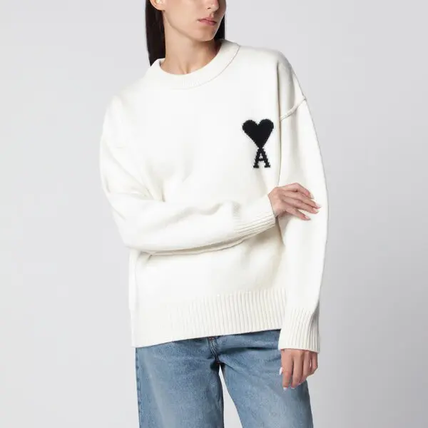 AMI Paris De Coeur Virgin Wool Sweater - White
