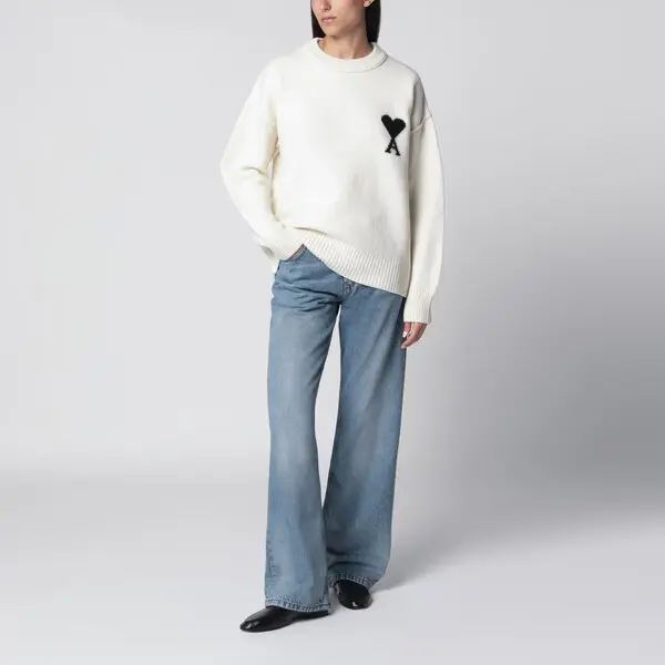 AMI Paris De Coeur Virgin Wool Sweater - White