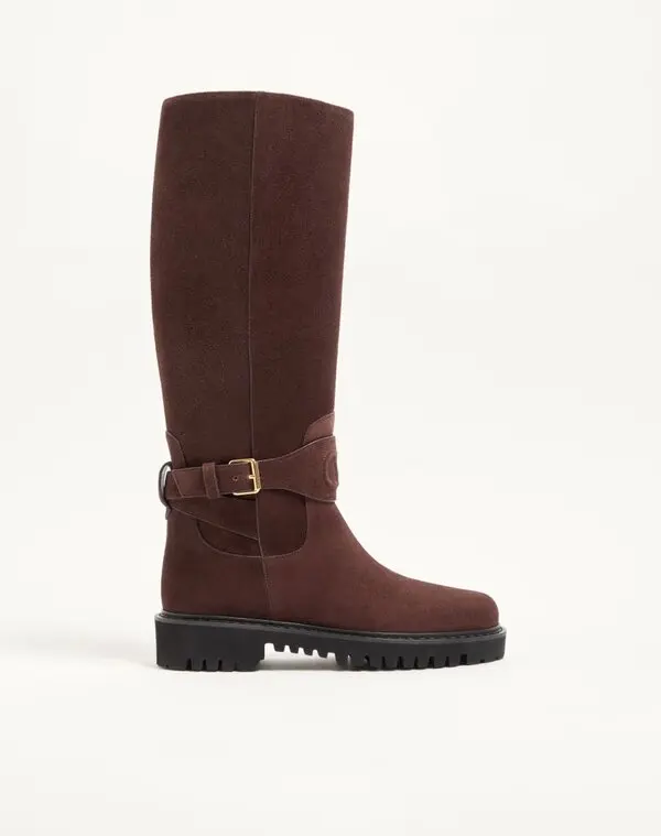 Valentino Garavani Vlogo Signature Split Leather Boots - Ebony
