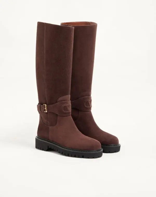 Valentino Garavani Vlogo Signature Split Leather Boots - Ebony