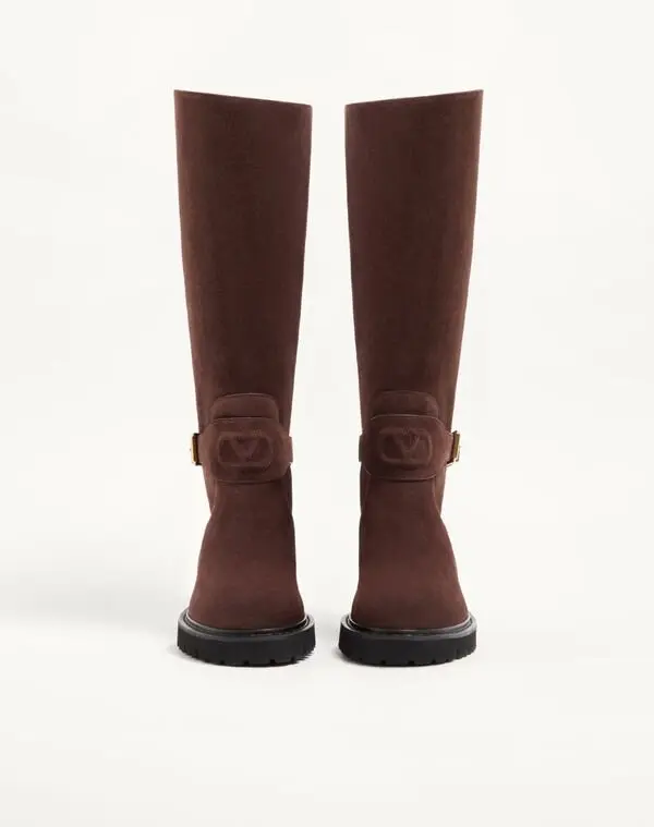 Valentino Garavani Vlogo Signature Split Leather Boots - Ebony