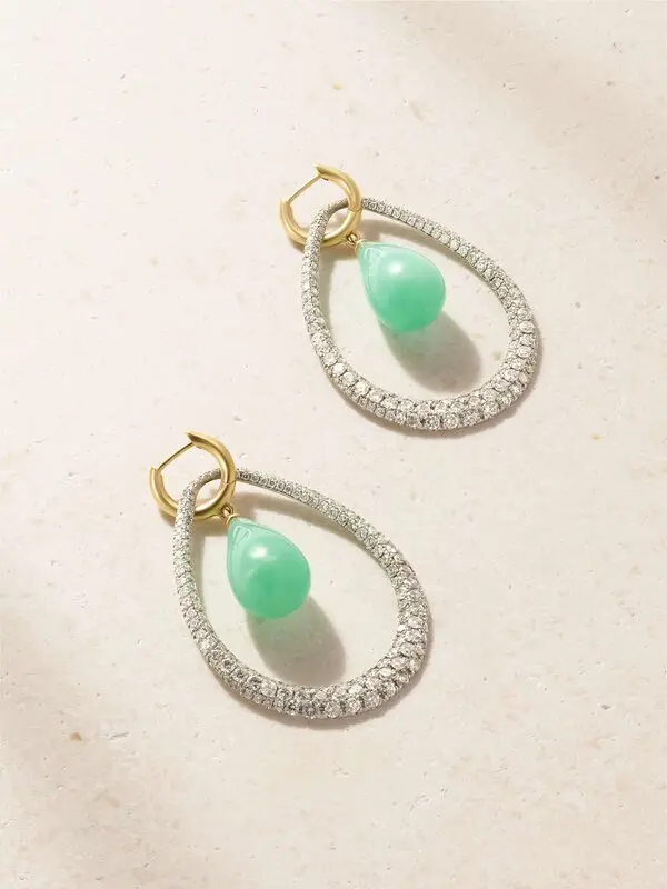 Irene Neuwirth Swing 18-karat White And Yellow Gold, Diamond And Chrysoprase Earrings - Green