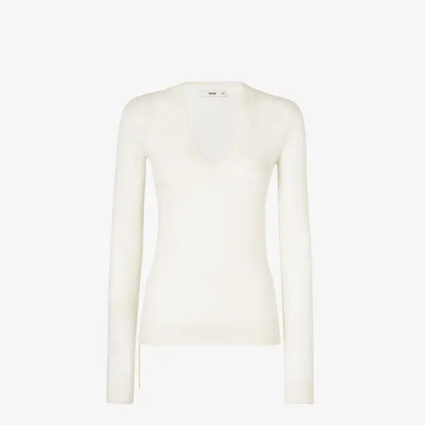 Fendi Cashmere Jumper With Embroidered Logo - White