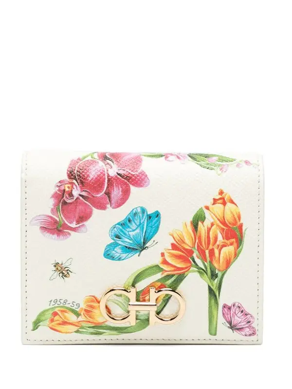 FERRAGAMO Compact Gancini Wallet With Romantic Print