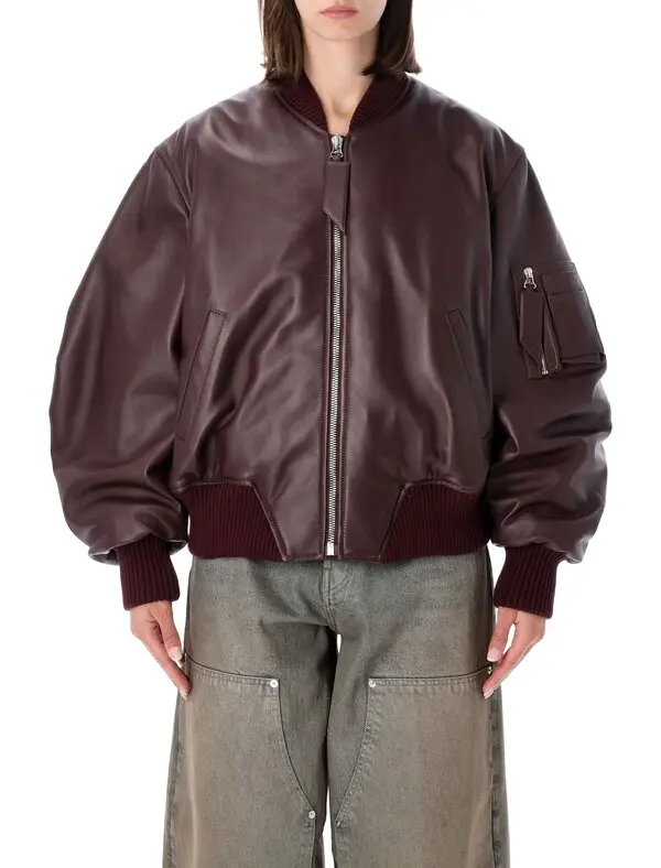 Attico Anja Oversized Leather Bomber Jacket - Wine
