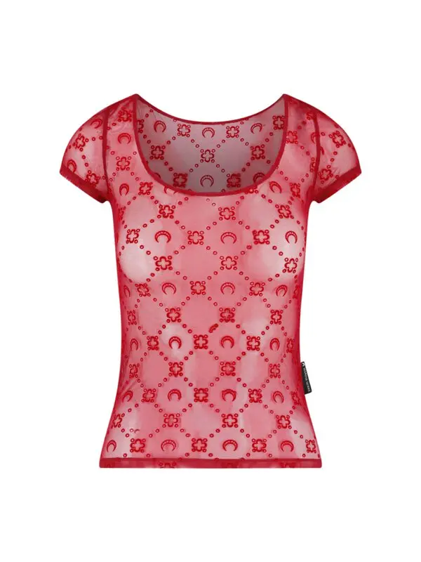 MARINE SERRE Crescent Moon Print Mesh T-shirt - Red