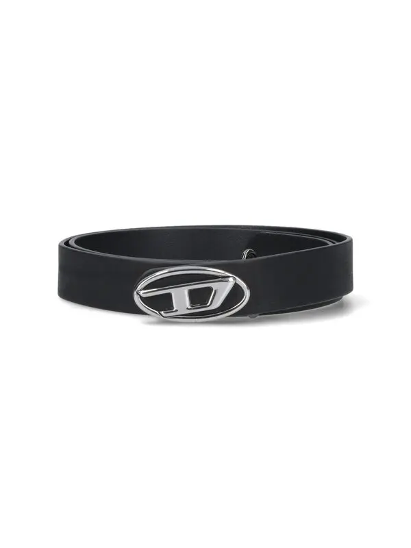 DIESEL® Logo Buckle Leather Belt - Black