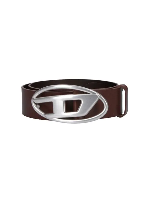 DIESEL® Leather Belt With Logo Buckle - Brown