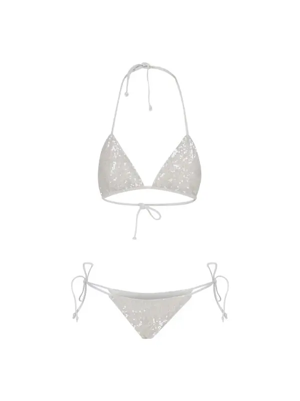 PAROSH Sequin Halter Neck Bikini - White