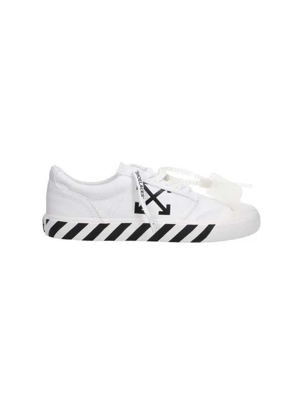 Off-White Cotton Canvas Sneakers With Diagonal Stripe Detail - White