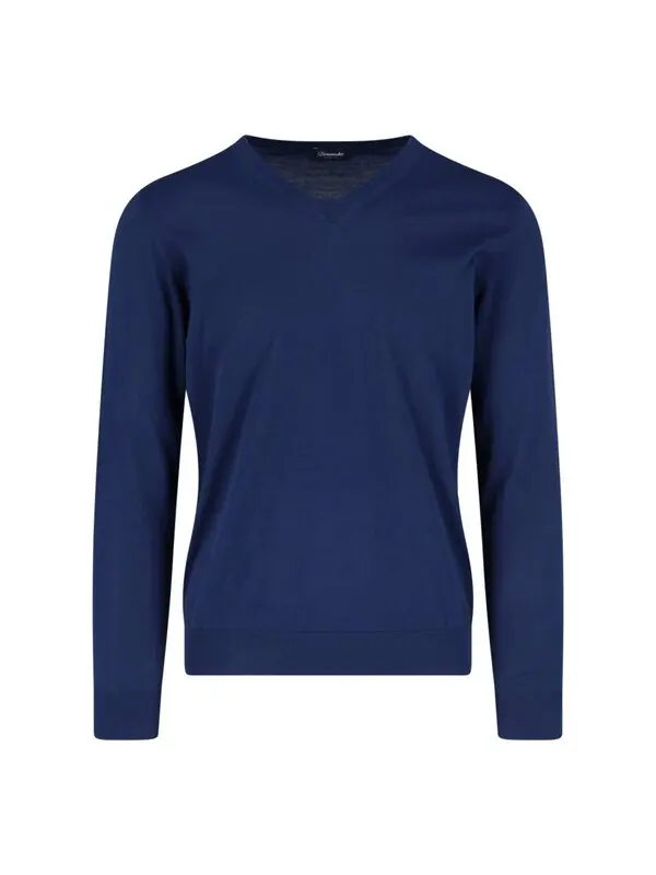 DRUMOHR Classic V-neck Fine Knit Sweater - Blue