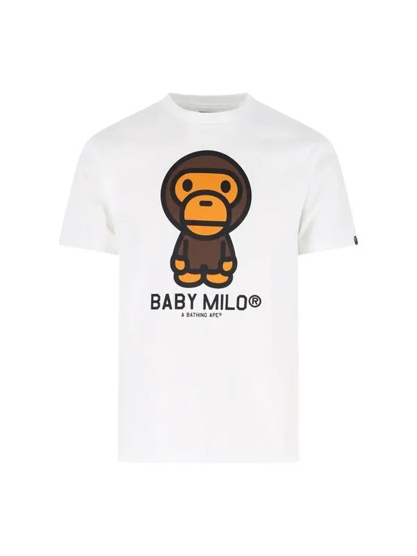 A BATHING APE Streetwear Logo Graphic T-shirt In 100% Cotton - White