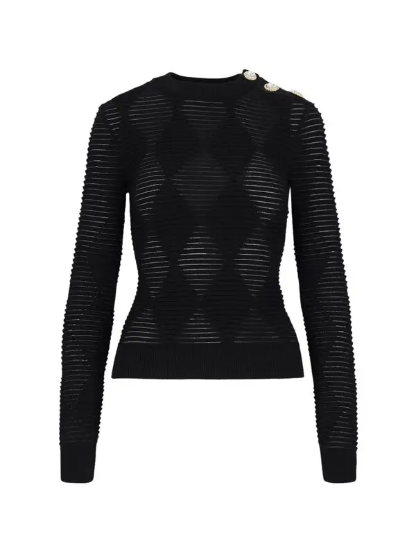 Balmain Sheer-stripe Long Sleeve Knit Sweater