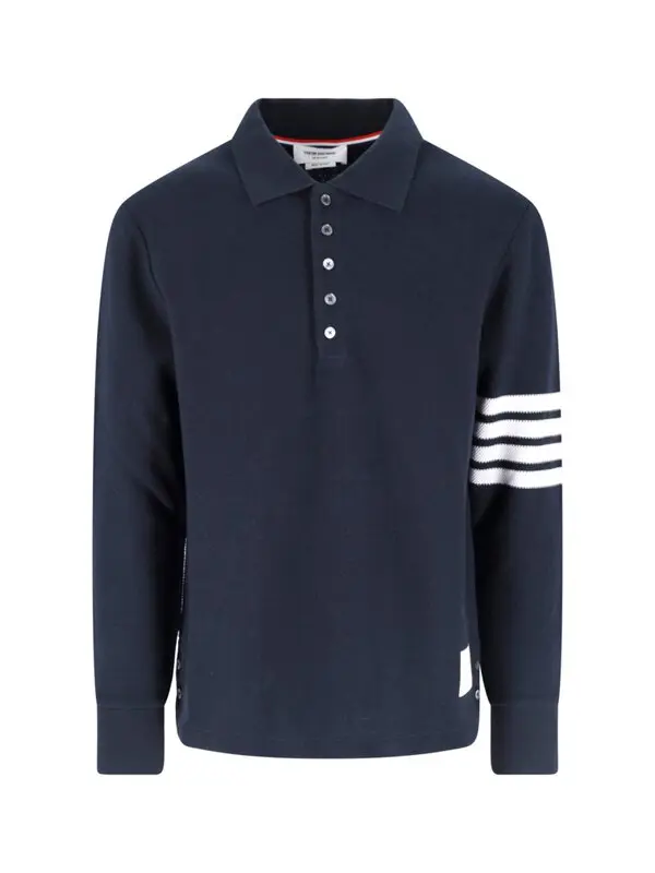 Thom Browne Long Sleeve Polo Shirt With Signature Striping - Blue