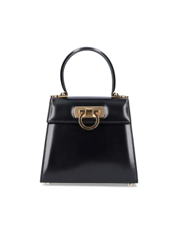 FERRAGAMO Calf Leather Mini Bag With Gold Tone Clasp - Black