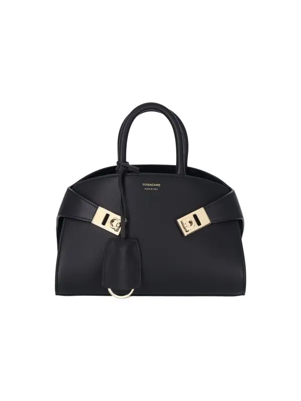 FERRAGAMO Leather Mini Handbag With Lambskin Lining - Black