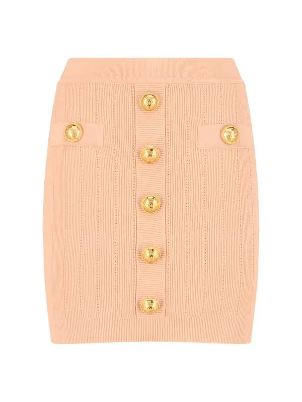 Balmain Button-detailed Ribbed Viscose-blend Skirt - Pink