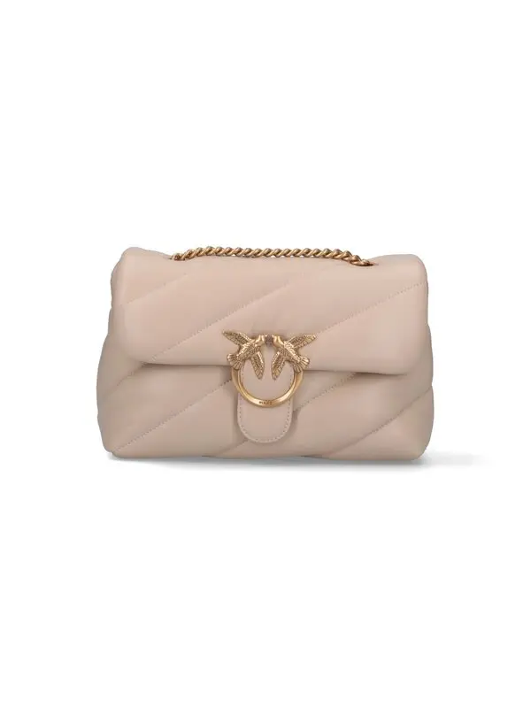 Pinko Goatskin Leather Shoulder Bag With Chain Strap - Beige
