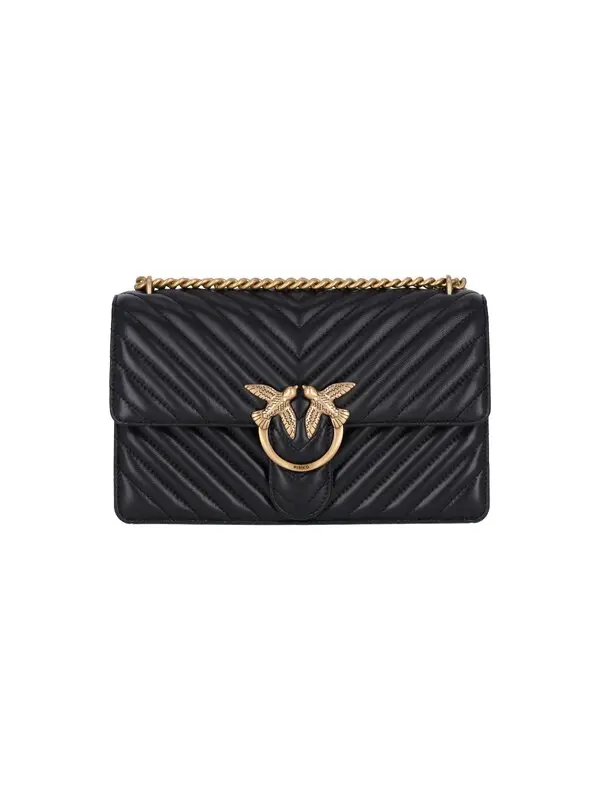Pinko 100% Goatskin Crossbody Bag With Chain Strap - Black