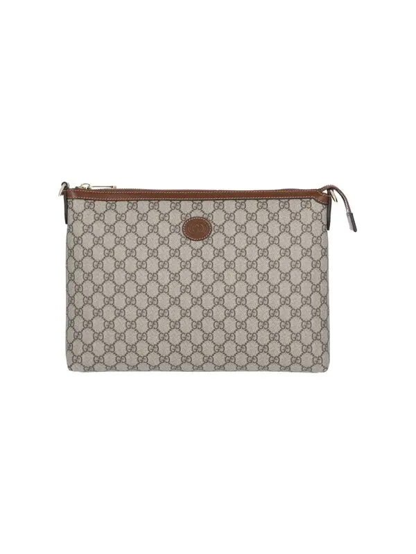 Gucci Calf-skin Shoulder Bag With Textured Panel And Soft-lined Finish - Beige