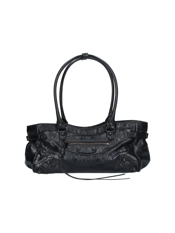 Balenciaga Lamb Leather Shoulder Bag - Black