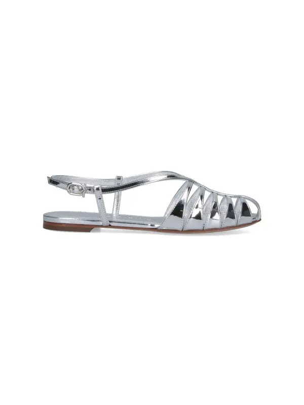 FERRAGAMO Metallic Cage Slingback Flat Sandals