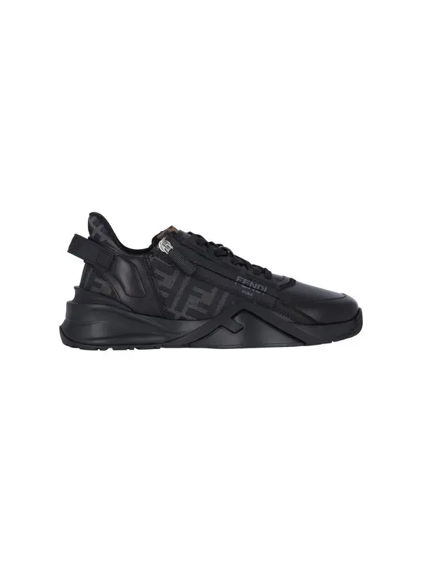 Fendi Calf Leather And Technical Fabric Sneakers With Logo Detailing - Black