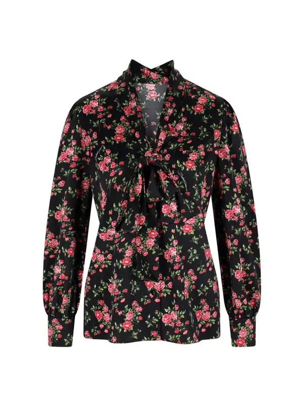 Dolce & Gabbana Floral Print Silk Blend Blouse With Tie Detail - Multicolour