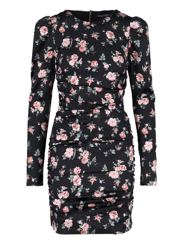 Dolce & Gabbana Floral Print Ruched Mini Dress - Black