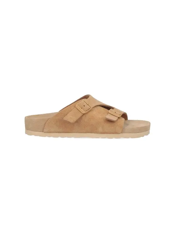 BIRKENSTOCK Suede And Leather Buckled Sandals - Beige
