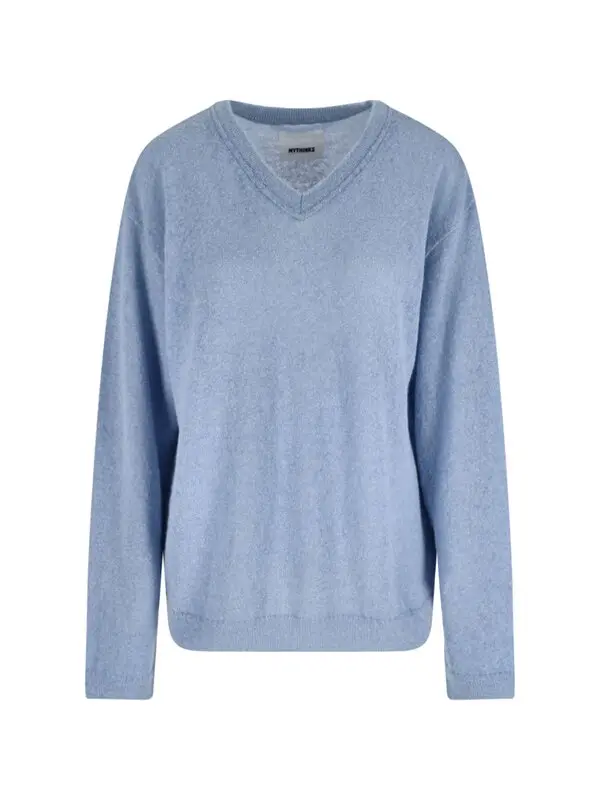 MYTHINKS Alpaca-blend V-neck Knit Sweater - Blue