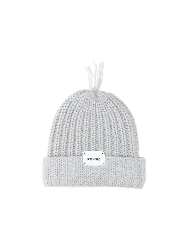 MYTHINKS Chunky Knit Beanie Hat With Cuff And Tassel - Grey