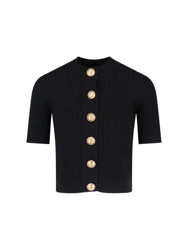 Balmain Crewneck Cardigan With Jewel Buttons In Viscose Blend - Black