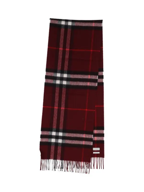 Burberry Checked Fringe Scarf - Red