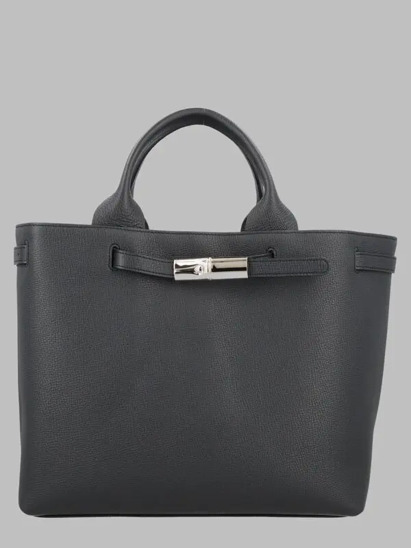 Longchamp Structured Leather Tote Bag - Black