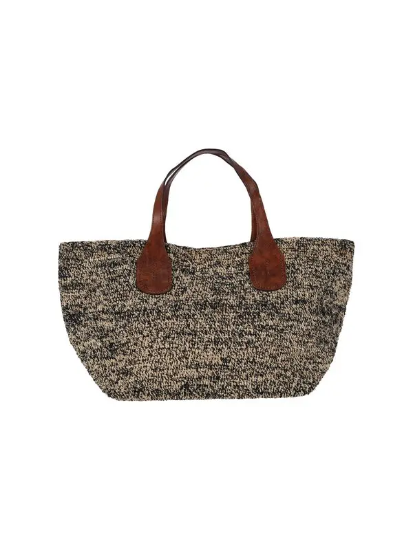 IBELIV Handwoven Straw Tote Bag With Leather Handles - Multicolour