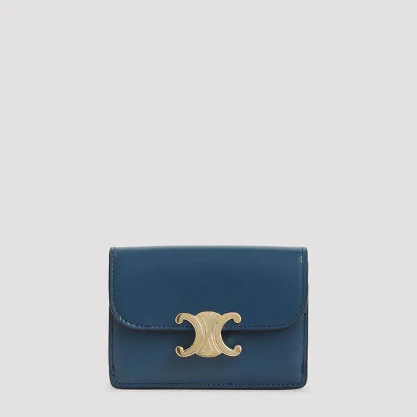 Celine Mini Calf Leather Card Holder With Flap - Blue