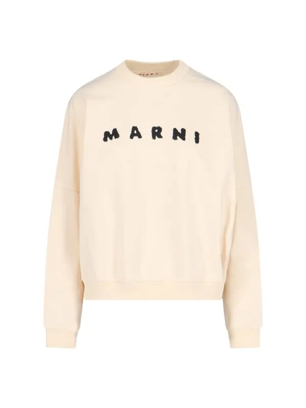 Marni Logo Crewneck Sweatshirt In Organic Cotton - White