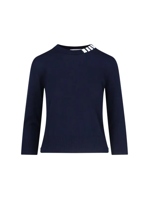 Thom Browne Long Sleeve Knit Sweater With Stripe Detail