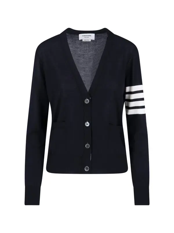 Thom Browne Merino Wool 4-bar Relaxed Fit V-neck Cardigan