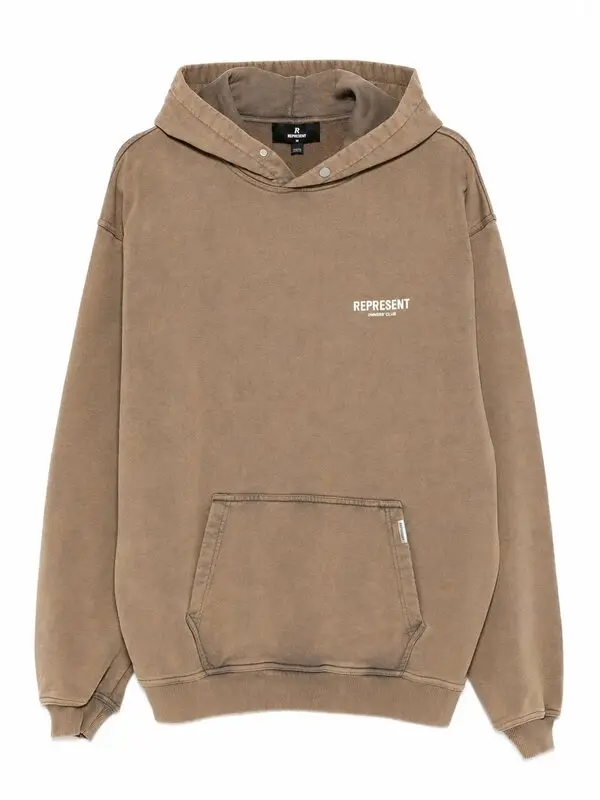 REPRESENT Logo Print Cotton Hoodie - Brown
