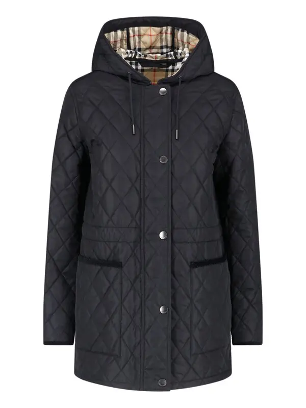 Burberry Quilted Hooded Jacket With Classic Check Lining - Black