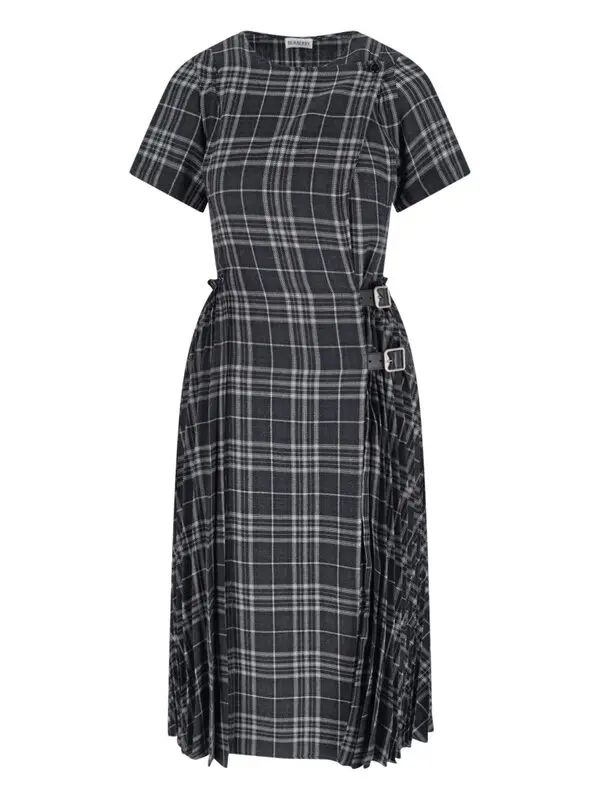 Burberry Tartan Pleated Wool-blend Midi Dress - Grey