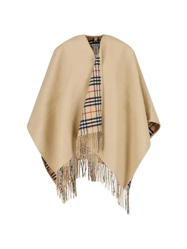 Burberry 100% Wool Cape With Fringe - Beige